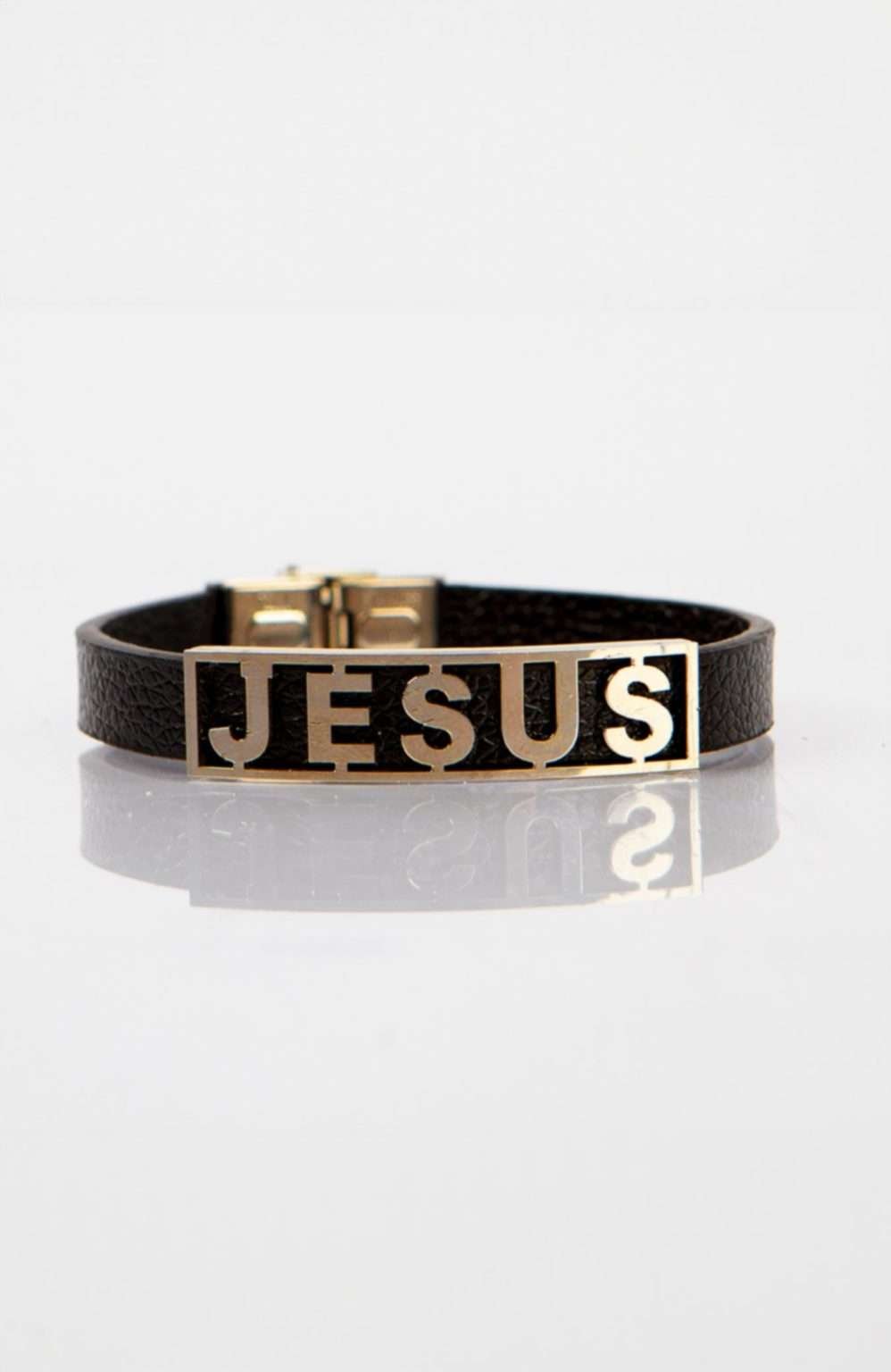 Leather Gold Jesus Bracelet - Still Waters Apparel